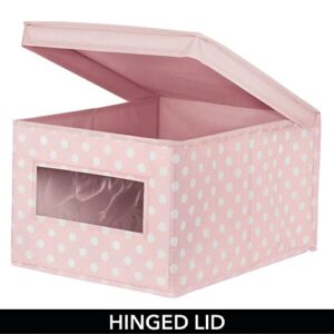 mDesign Large Soft Stackable Fabric Baby Nursery Storage Organizer Holder Bin Box with Front Window and Lid for Child/Kids Bedroom, Playroom, Classroom - Light Pink/White Polka Dot