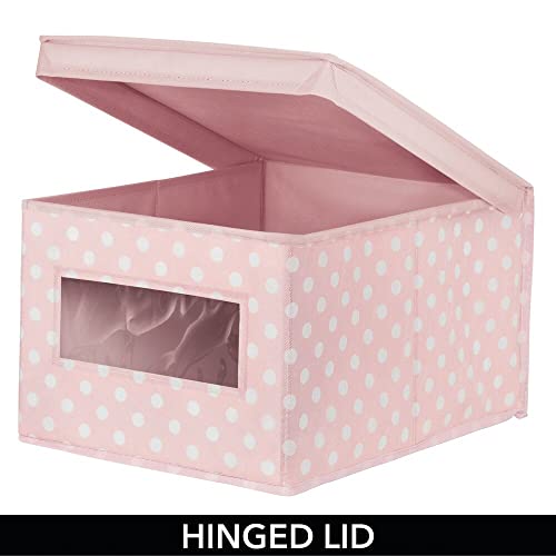 mDesign Large Soft Stackable Fabric Baby Nursery Storage Organizer Holder Bin Box with Front Window and Lid for Child/Kids Bedroom, Playroom, Classroom - Light Pink/White Polka Dot