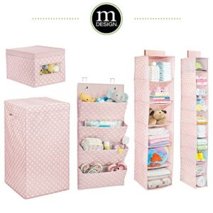 mDesign Large Soft Stackable Fabric Baby Nursery Storage Organizer Holder Bin Box with Front Window and Lid for Child/Kids Bedroom, Playroom, Classroom - Light Pink/White Polka Dot