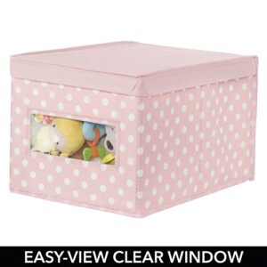 mDesign Large Soft Stackable Fabric Baby Nursery Storage Organizer Holder Bin Box with Front Window and Lid for Child/Kids Bedroom, Playroom, Classroom - Light Pink/White Polka Dot