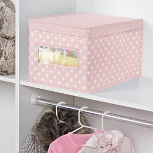 mDesign Large Soft Stackable Fabric Baby Nursery Storage Organizer Holder Bin Box with Front Window and Lid for Child/Kids Bedroom, Playroom, Classroom - Light Pink/White Polka Dot