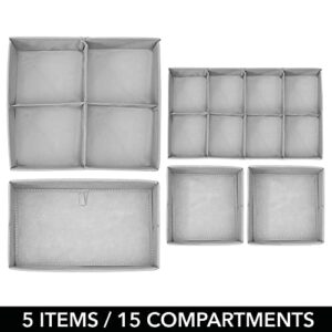 mDesign Soft Fabric Dresser Drawer/Closet Divided Storage Organizer Bins for Nursery - Holds Blankets, Bibs, Socks, Lotion, Clothes, Shoes, Toys - Set of 5 - Gray/White Polka Dot