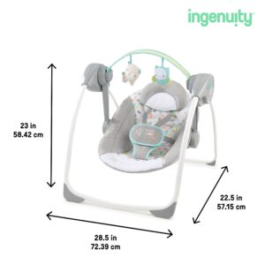 Ingenuity Comfort 2 Go Compact Portable 6-Speed Cushioned Baby Swing with Music, Folds Easy, 0-9 Months 6-20 lbs (Fanciful Forest)