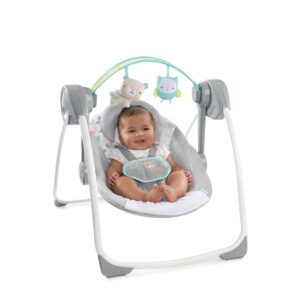 Ingenuity Comfort 2 Go Compact Portable 6-Speed Cushioned Baby Swing with Music, Folds Easy, 0-9 Months 6-20 lbs (Fanciful Forest)