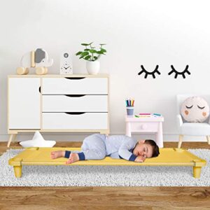 Acrimet Premium Stackable Nap Cot, Portable Toddler Bed, Travel Cot (Stainless Steel Tubes) (Yellow Cot - Yellow Feet) (1 Unit)