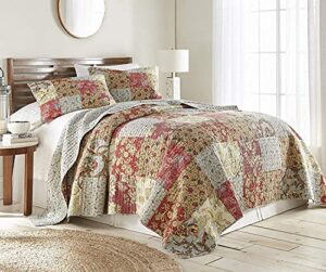 chezmoi collection leslie 3-piece floral patchwork pre-washed 100% cotton quilt set, queen