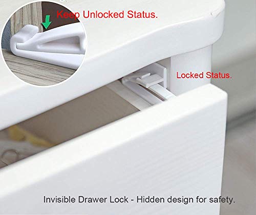 Child Safety Locks, Baby Proofing Drawers Locks, Coolrunner Baby Safety Invisible Drawer Latches with Strong Adhesive for Baby Care - No Tools or Drilling Required(8 Pack)