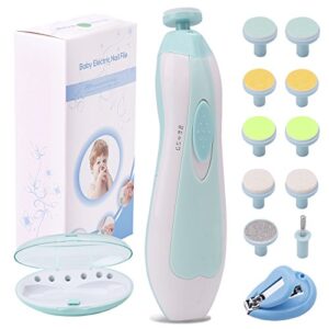 baby nail trimmer electric nail file baby nail clippers, safe nail filer grinder kit for newborn infant toddler kids or adults toes fingernails care trim polish, with led light and 10 grinding heads