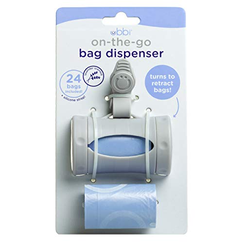 Ubbi Retractable On the Go Bag Dispenser for Travel, Diaper Bag Accessory Must Have for Newborn, Helpful Item, Baby Gift, Lavender Scented, Gray