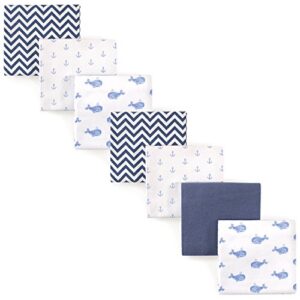 hudson baby unisex baby cotton flannel receiving blankets bundle, blue whale, one size