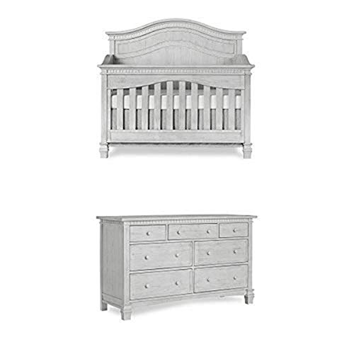 Evolur Cheyenne 5 in 1 Full Panel Convertible Crib, Antique Grey Mist with Double-Dresser