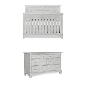 evolur santa fe 5 in 1 convertible crib, antique mist with double-dresser