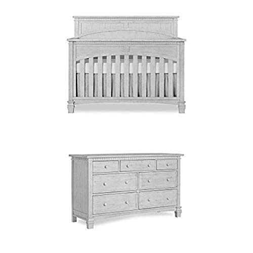 Evolur Santa Fe 5 in 1 Convertible Crib, Antique Mist with Double-Dresser