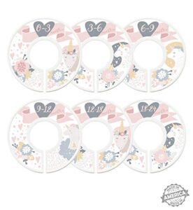 modish labels baby clothes size dividers, baby closet organizers, size dividers, baby closet organizers, closet dividers, clothes organizer, girl, pink, gray, grey, boho, floral, unicorn (baby)