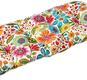 Pillow Perfect Bright Floral Outdoor Wicker Patio Sofa Setee Swing Cushion, Tufted, Weather, and Fade Resistant, Round Corner - 19" x 44", Blue/Purple Gregoire, 1 Count