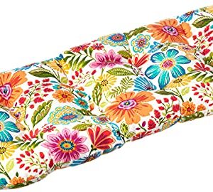 Pillow Perfect Bright Floral Outdoor Wicker Patio Sofa Setee Swing Cushion, Tufted, Weather, and Fade Resistant, Round Corner - 19" x 44", Blue/Purple Gregoire, 1 Count