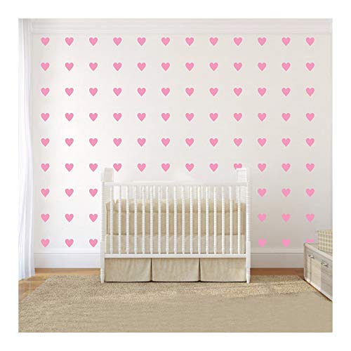 2inchx100 Pieces DIY Heart Wall Decal Vinyl Sticker for Baby Kids Children Boy Girl Bedroom Decor Removable Nursery Decoration (Soft Pink)