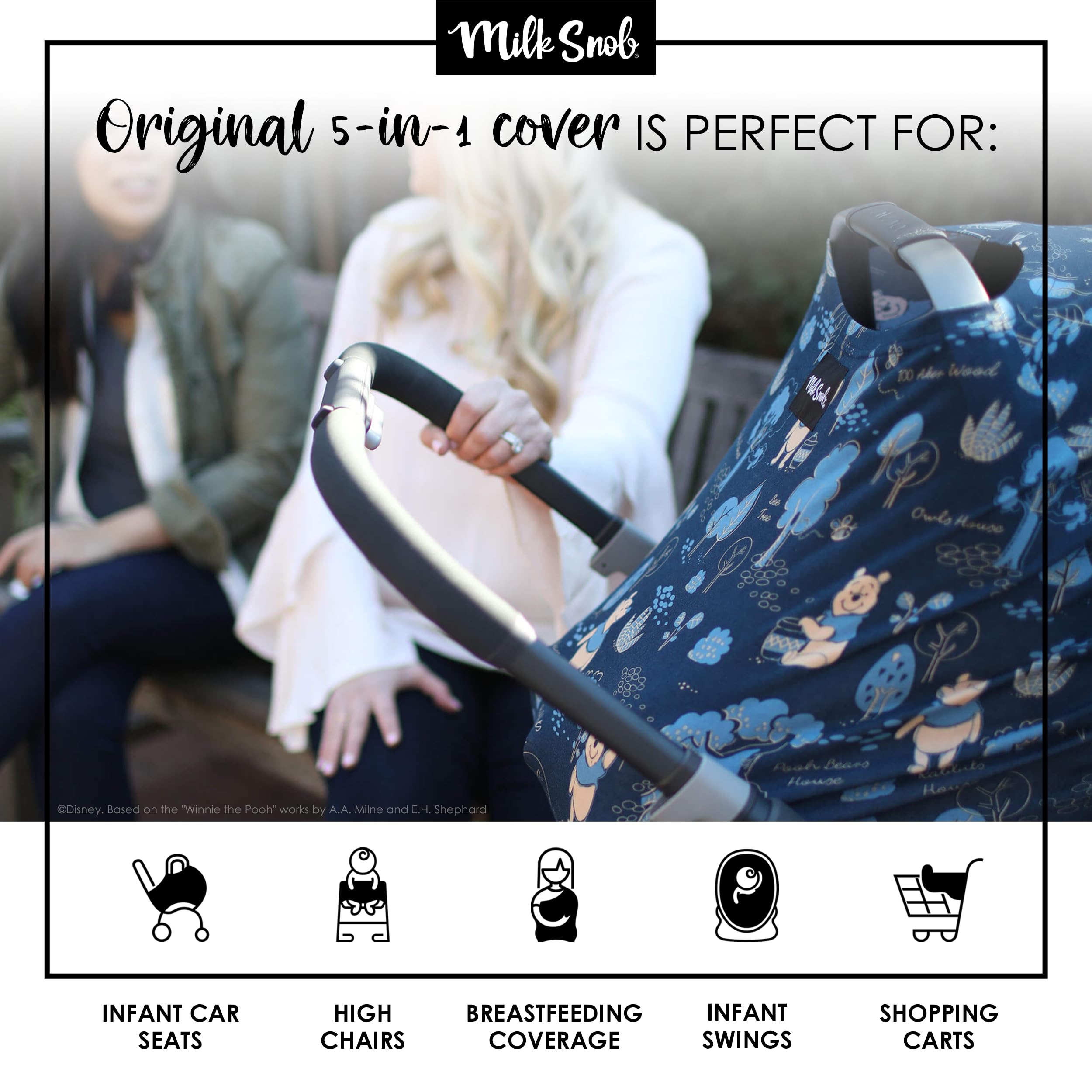 Milk Snob Original Disney 5-in-1 Cover, Winnie The Pooh, Added Privacy for Breastfeeding, Baby Car Seat, Carrier, Stroller, High Chair, Shopping Cart, Lounger Canopy - Newborn Essentials, Nursing Top