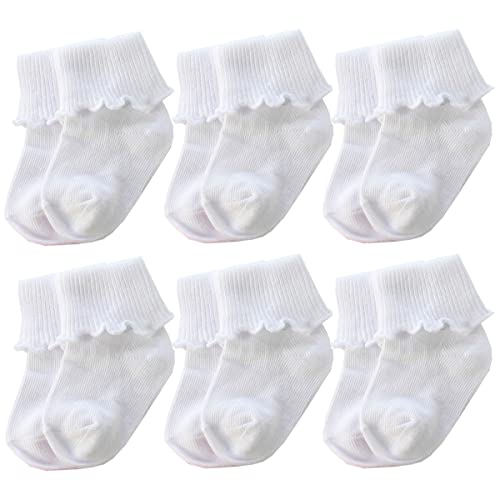 Xiyadun 6 Pairs Kids Girls Turn Cuff Ankle Socks Low Cut Cottle Ruffle Dress Socks Cute (2-5T, Ruffle White)