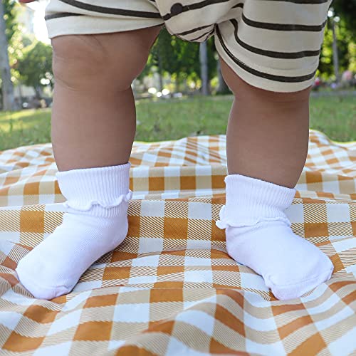 Xiyadun 6 Pairs Kids Girls Turn Cuff Ankle Socks Low Cut Cottle Ruffle Dress Socks Cute (2-5T, Ruffle White)