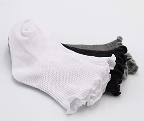 Xiyadun 6 Pairs Kids Girls Turn Cuff Ankle Socks Low Cut Cottle Ruffle Dress Socks Cute (2-5T, Ruffle White)