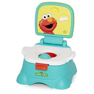 sesame street elmo hooray! 3-in-1 potty chair, toilet trainer, and step stool, pretend flush handle, gender neutral toddler potty for boys & girls - blue