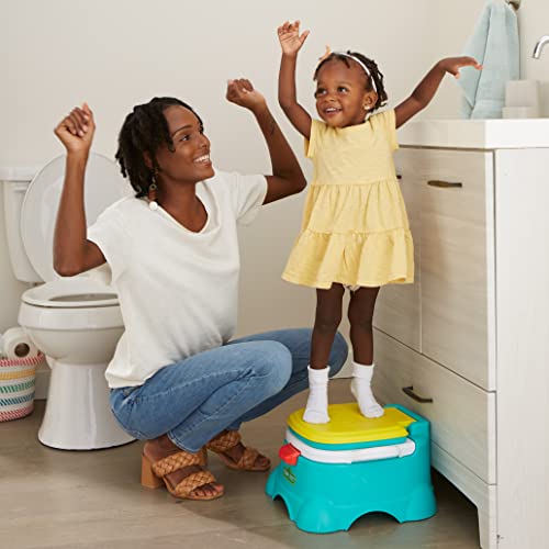 Sesame Street Elmo Hooray! 3-in-1 Potty Chair, Toilet Trainer, and Step Stool, Pretend Flush Handle, Gender Neutral Toddler Potty for Boys & Girls - Blue