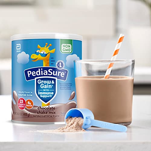 PediaSure Grow & Gain with Immune Support Shake Mix Powder,Kids Shake,23 Vitamins and Minerals,6g Protein,Helps Kids Catch Up On Growth,Non-GMO,Gluten-No,Chocolate,14.1-oz Can,3 Cans—24 Servings