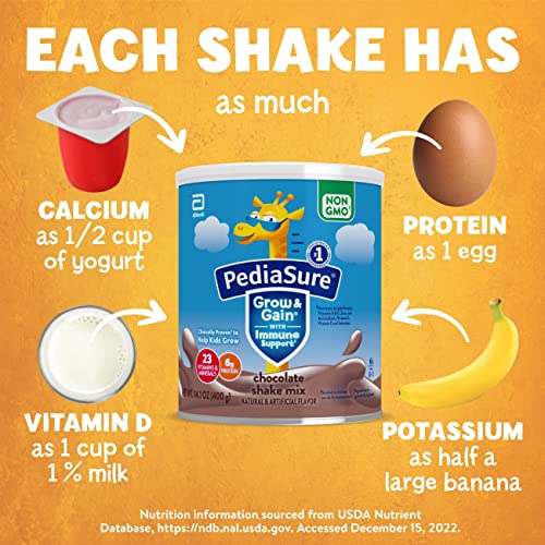 PediaSure Grow & Gain with Immune Support Shake Mix Powder,Kids Shake,23 Vitamins and Minerals,6g Protein,Helps Kids Catch Up On Growth,Non-GMO,Gluten-No,Chocolate,14.1-oz Can,3 Cans—24 Servings