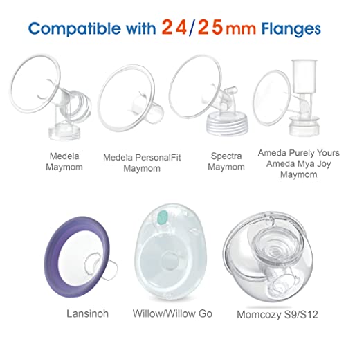 Maymom Flange Inserts 19 mm for Medela, Spectra 24 mm Shields/Flanges, Momcozy/Willow Wearable Cup. Compatible with Medela Freestyle, Harmony to Reduce 24mm Nipple Tunnel Down to 19 mm; 2pc/Each