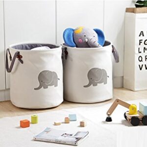 Lannu Laundry Hamper Storage Bin Baskets Nursery Kid's Cotton Linen Collection Organizer Canvas Fabric Collapsible Bags Baby Toys,Elephant