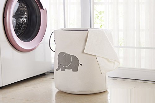 Lannu Laundry Hamper Storage Bin Baskets Nursery Kid's Cotton Linen Collection Organizer Canvas Fabric Collapsible Bags Baby Toys,Elephant