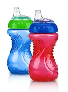 nuby 2 piece no spill easy grip trainer cup 10 oz, blue/red