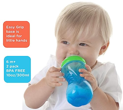 Nuby 2 Piece No Spill Easy Grip Trainer Cup 10 oz, Blue/Red