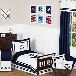 Sweet Jojo Designs Navy Blue Nautical Anchor Foldable Fabric Storage Cube Bins Boxes Organizer Toys Kids Baby Childrens for Anchors Away Collection Set of 2