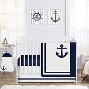 Sweet Jojo Designs Navy Blue Nautical Anchor Foldable Fabric Storage Cube Bins Boxes Organizer Toys Kids Baby Childrens for Anchors Away Collection Set of 2