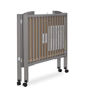 Dream On Me Full Size 2-in-1 Folding Stationary Side Crib in Steel Grey, Locking Wheels, Folds Flat for Storage, Comes with Teething Guard, Non-Toxic Finish