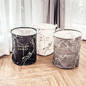 Homele 19.7" Large Waterproof Laundry Basket, Cotton Fabric Unique Marble Pattern Foldable Laundry Hamper Bucket Storage Basket Bin Organizer for Men Women Nursery, Kids Toys, Baby Clothing (White)