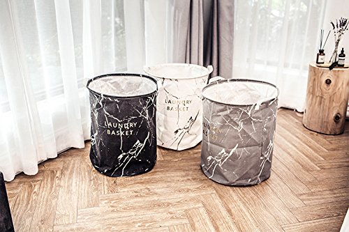 Homele 19.7" Large Waterproof Laundry Basket, Cotton Fabric Unique Marble Pattern Foldable Laundry Hamper Bucket Storage Basket Bin Organizer for Men Women Nursery, Kids Toys, Baby Clothing (White)