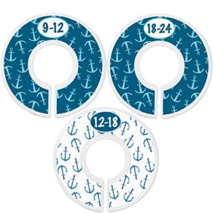 Baby Closet Size Dividers - Nautical Nursery Closet Dividers for Baby Clothes - Dividers by Month for Baby Boy Nursery Decor - Baby Closet Dividers for Clothing Racks - [Nautical]