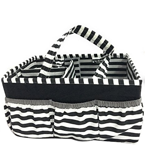 Bacati Pin Stripes Nursery Fabric Storage Caddy with Handles, Black