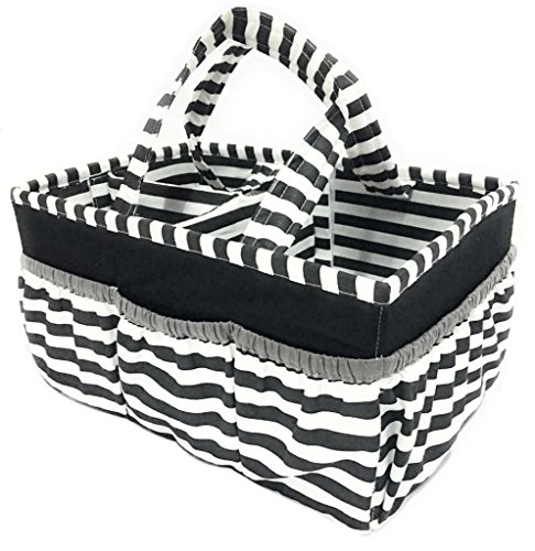 Bacati Pin Stripes Nursery Fabric Storage Caddy with Handles, Black