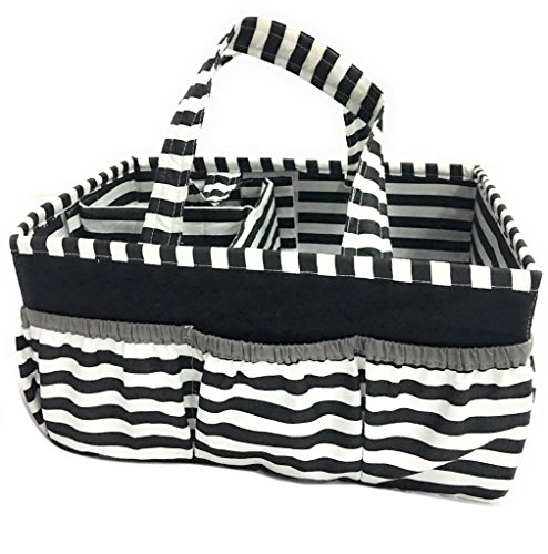 Bacati Pin Stripes Nursery Fabric Storage Caddy with Handles, Black