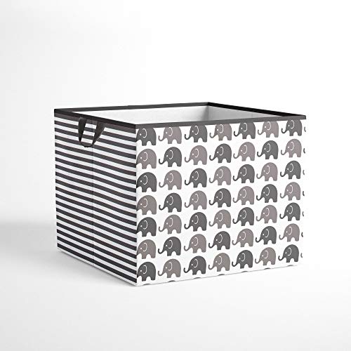 Bacati Elephants Unisex Fabric Storage Box/Tote Large,, White/Grey