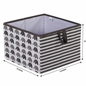 Bacati Elephants Unisex Fabric Storage Box/Tote Large,, White/Grey