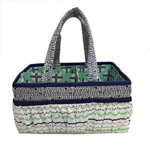 bacati tribal nursery fabric storage caddy with handles, mint/navy