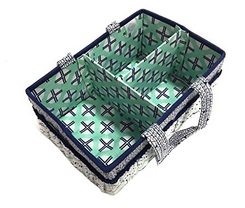 Bacati Tribal Nursery Fabric Storage Caddy with Handles, Mint/Navy