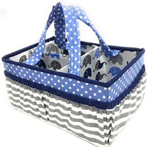 Bacati Elephants Nursery Fabric Storage Caddy with Handles, Blue/Navy/Grey