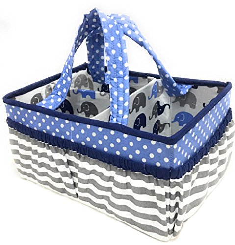 Bacati Elephants Nursery Fabric Storage Caddy with Handles, Blue/Navy/Grey