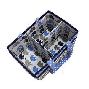 Bacati Elephants Nursery Fabric Storage Caddy with Handles, Blue/Navy/Grey